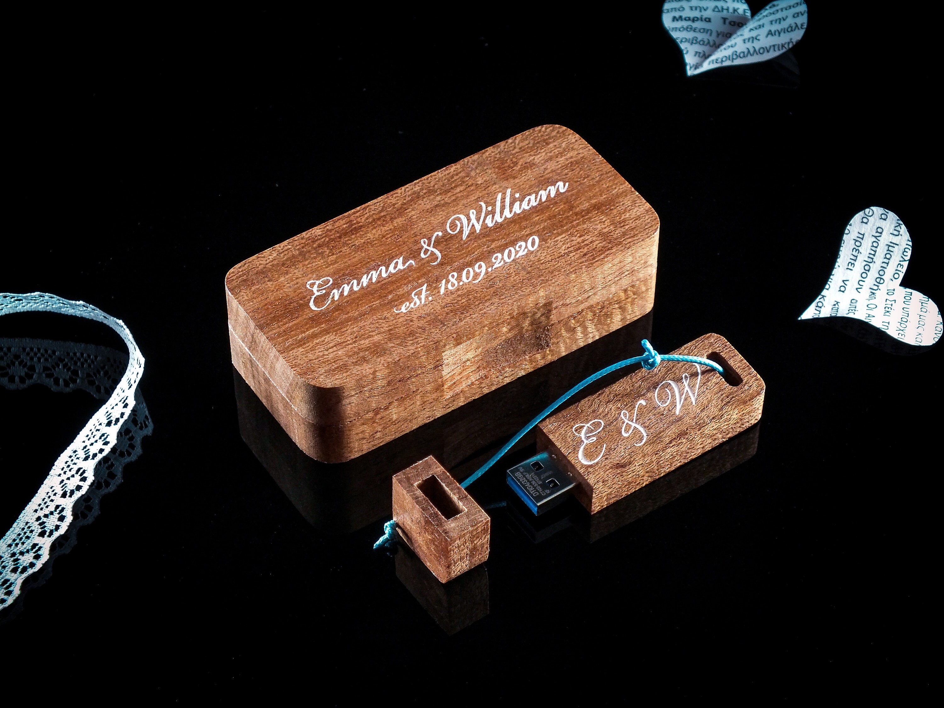 Personalized Mahogany Wooden USB Box, 16GB/32GB 3.0 Flash Drive ...