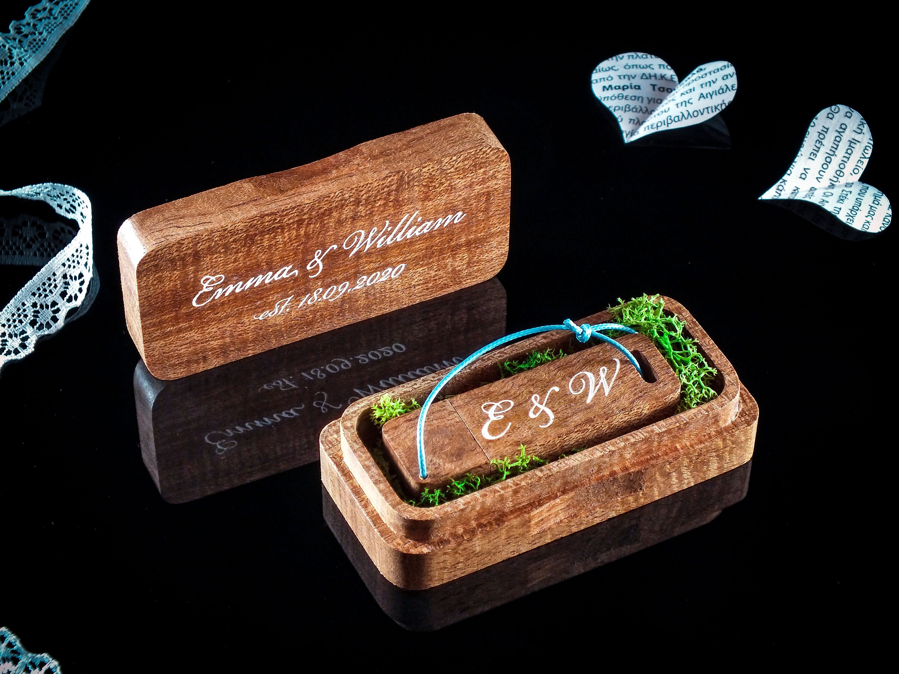 Personalized Mahogany Wooden USB Box, 16GB/32GB 3.0 Flash Drive ...