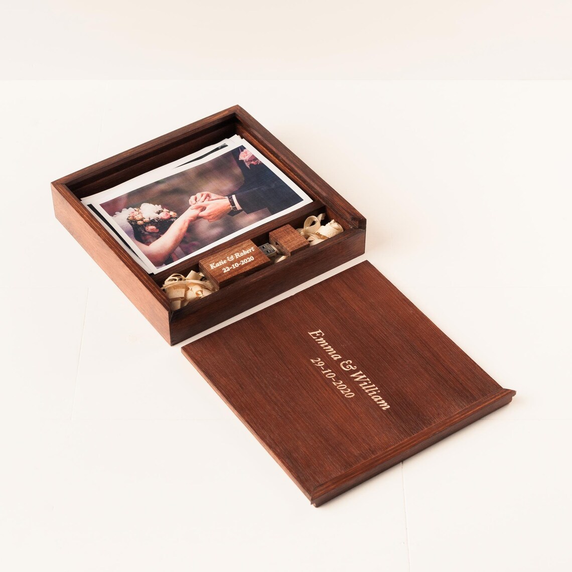 Wooden Square Photo Box 4x6 With USB,32GB 64GB 128GB, Wedding Gift ...