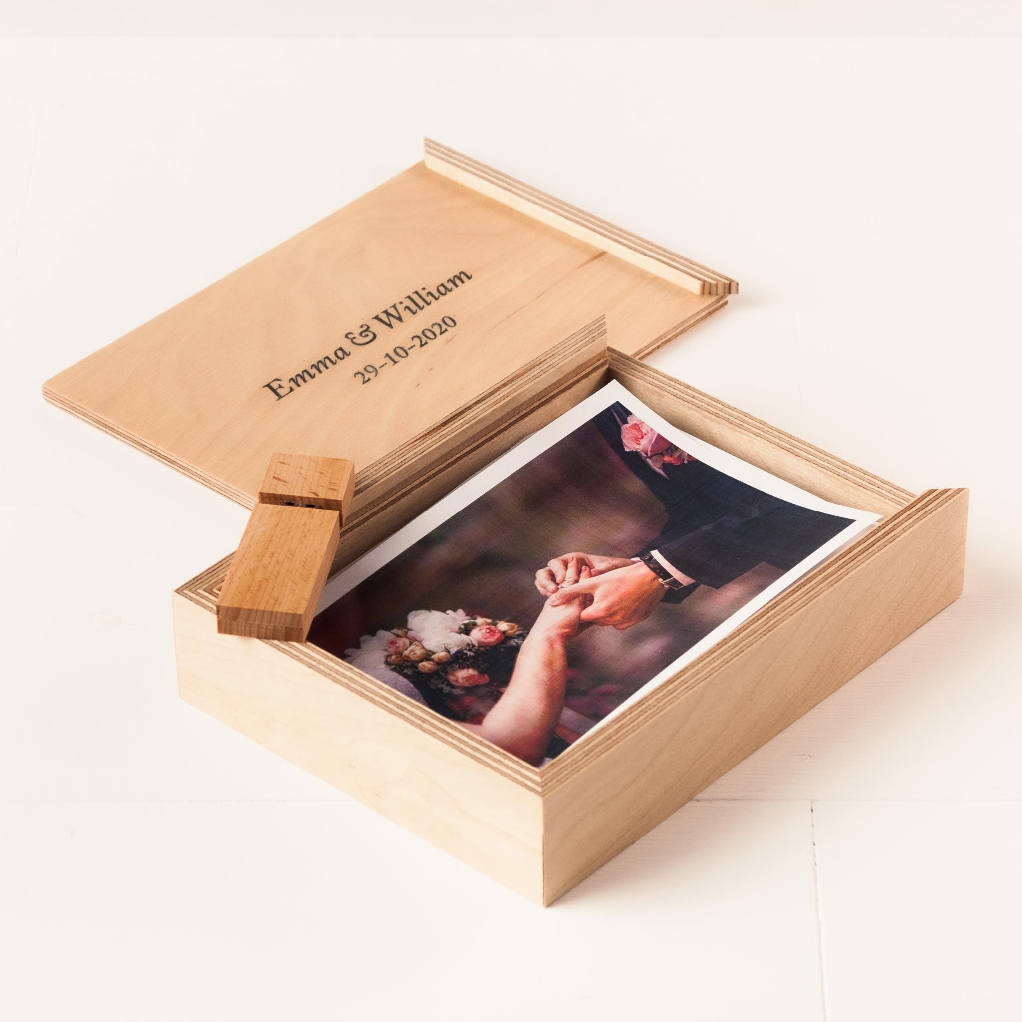 Wooden 4x6 Photo Storage Box With Personalized USB, Natural Color ...