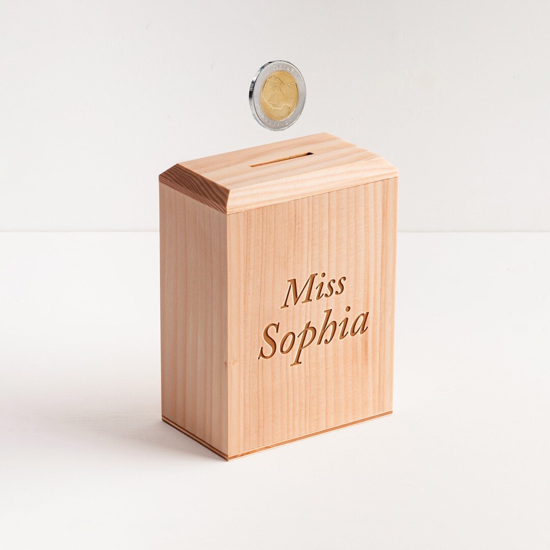 Personalized Wooden Money Box - Engraved Decorative Piggy Bank - Etsy