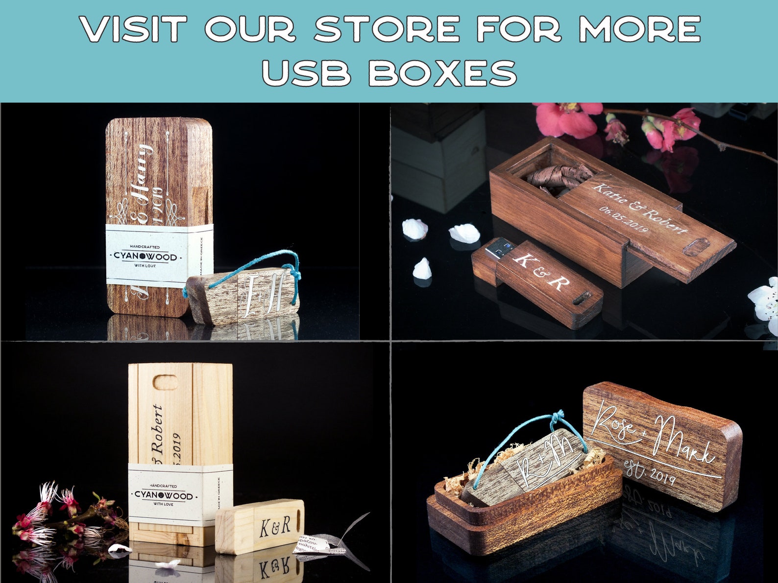 Handmade Personalized Wooden USB Box - USB Flash Drive 16GB/32GB ...