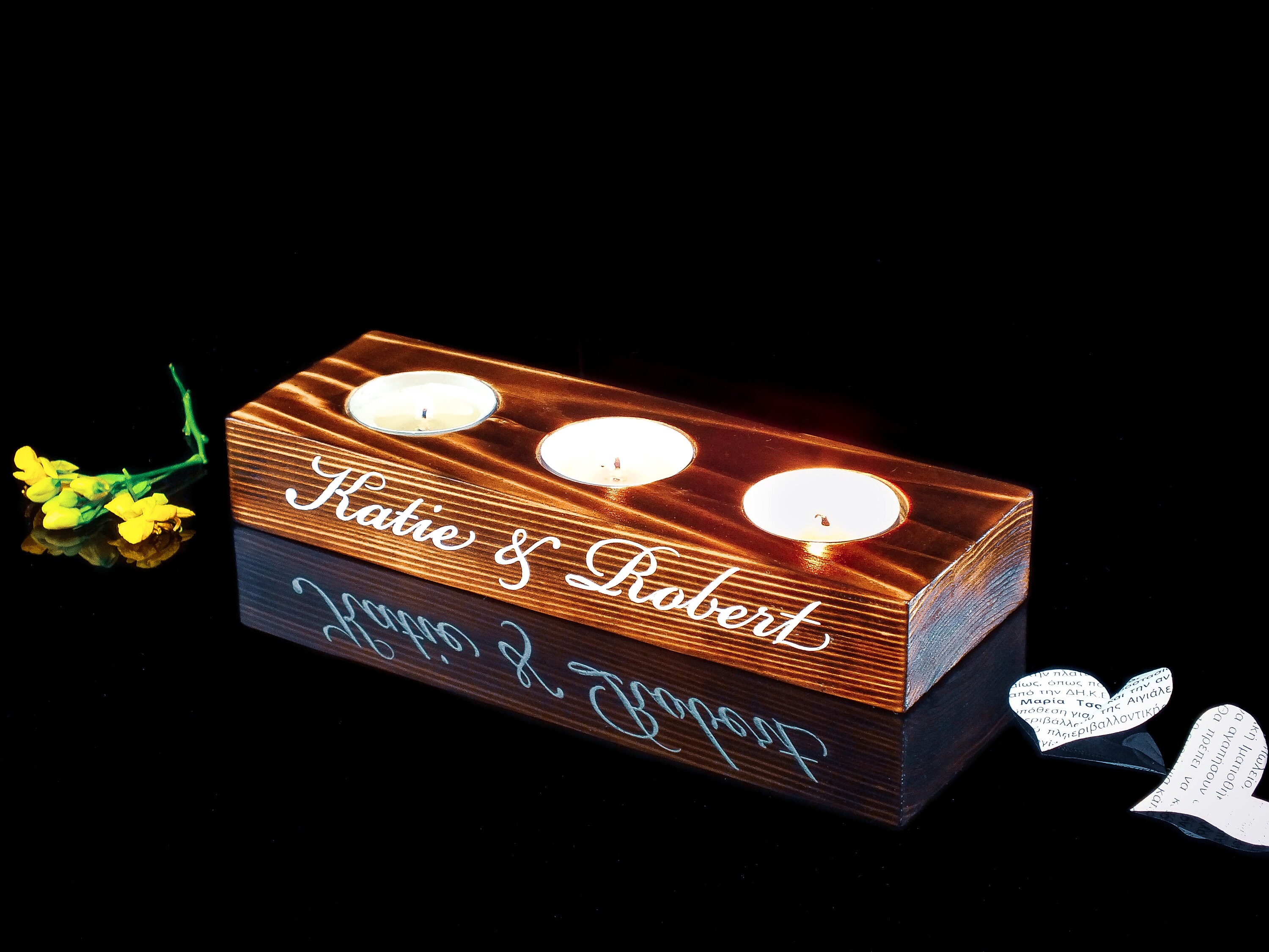 Personalized Rustic Wooden Tea Light Holder Triple Custom - Etsy