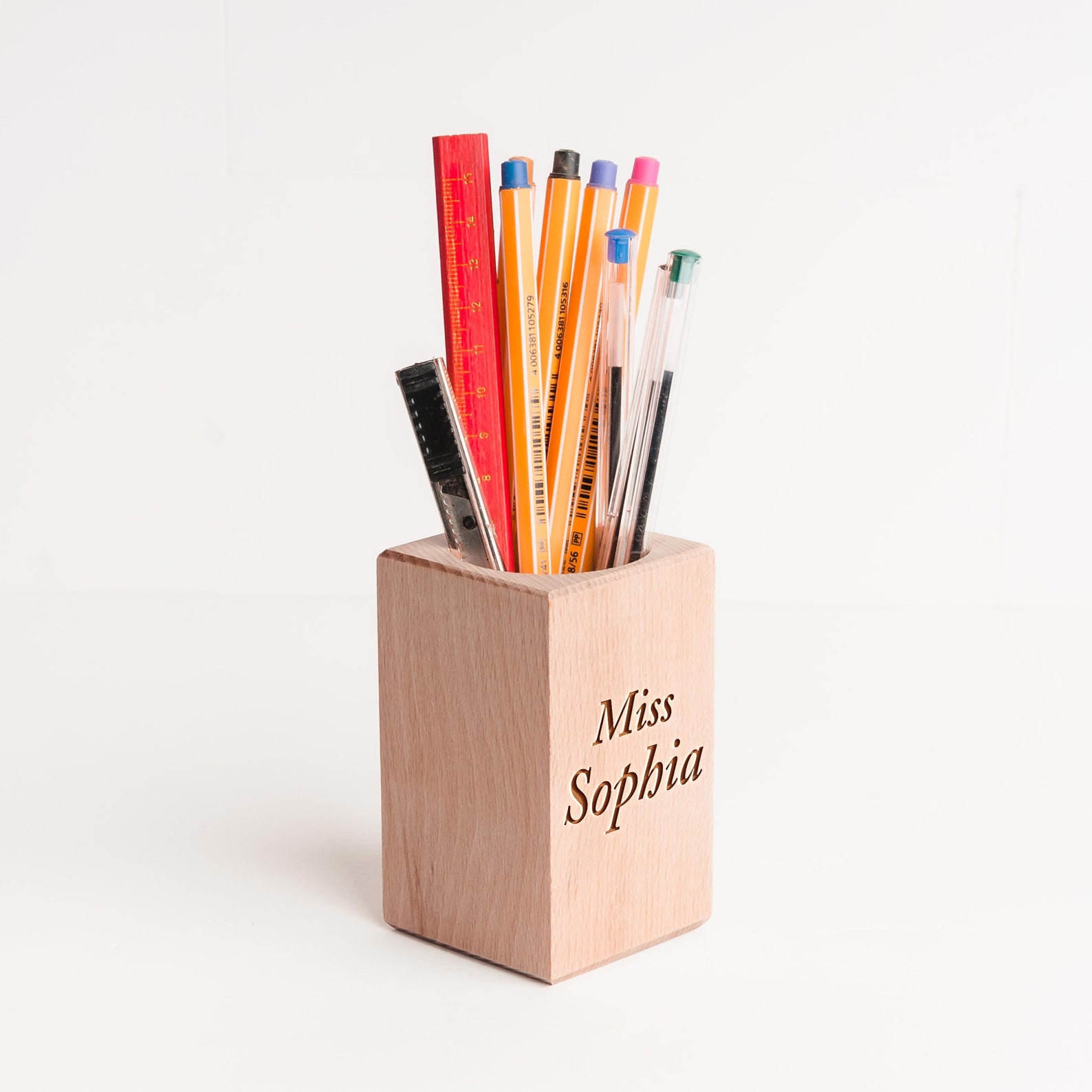 Pen and Pencil Holder for Desk Square Wooden Pencil Pot - Etsy