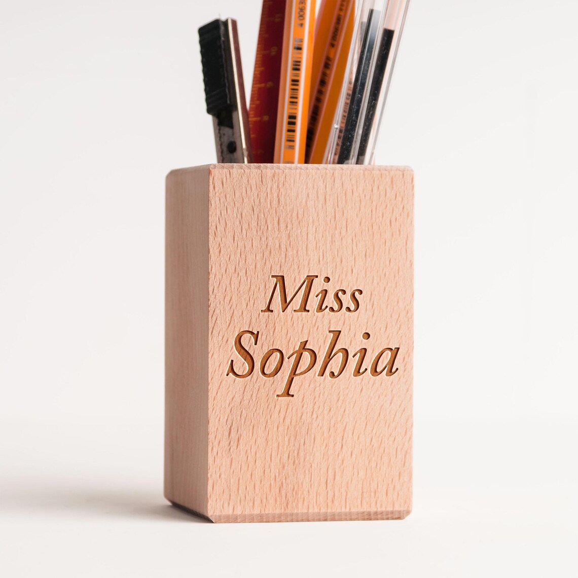 Pen and Pencil Holder for Desk Square Wooden Pencil Pot - Etsy