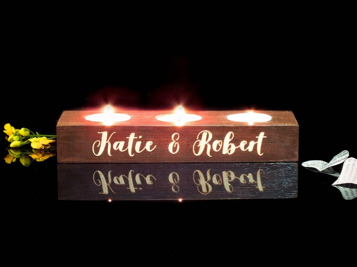 Personalized Wooden Tea Light Holder Triple Custom Couple - Etsy