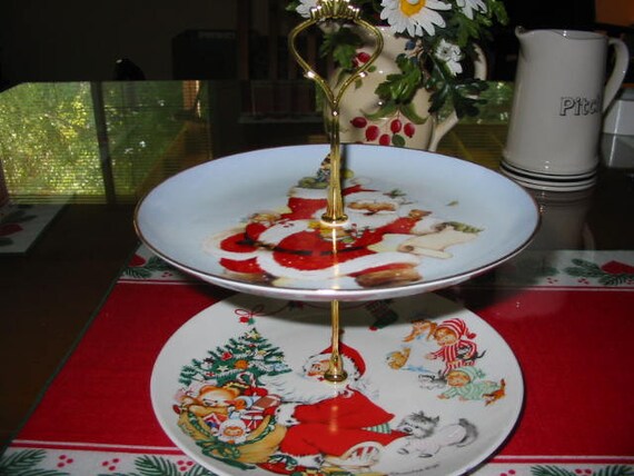 2 Tiered Plate Stand With Vintage Christmas Plates 9 - Etsy
