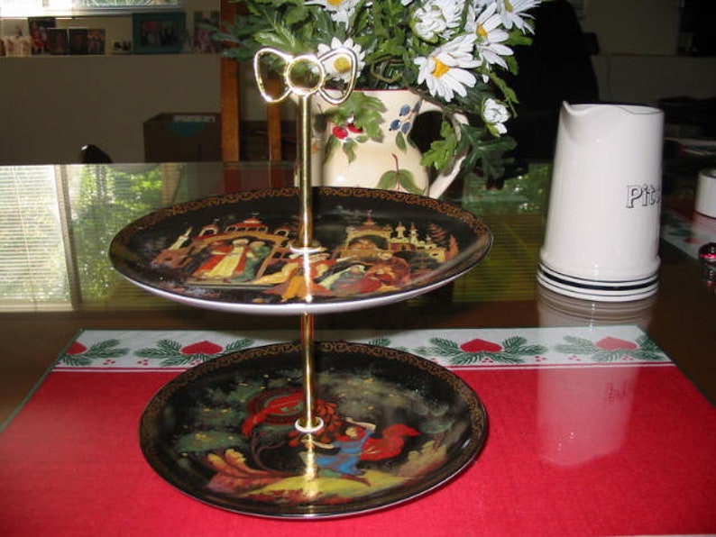 2 Tiered Plate Stand, Lucy Maxym Museum Collection 9" Tall 7.25" Plates ...