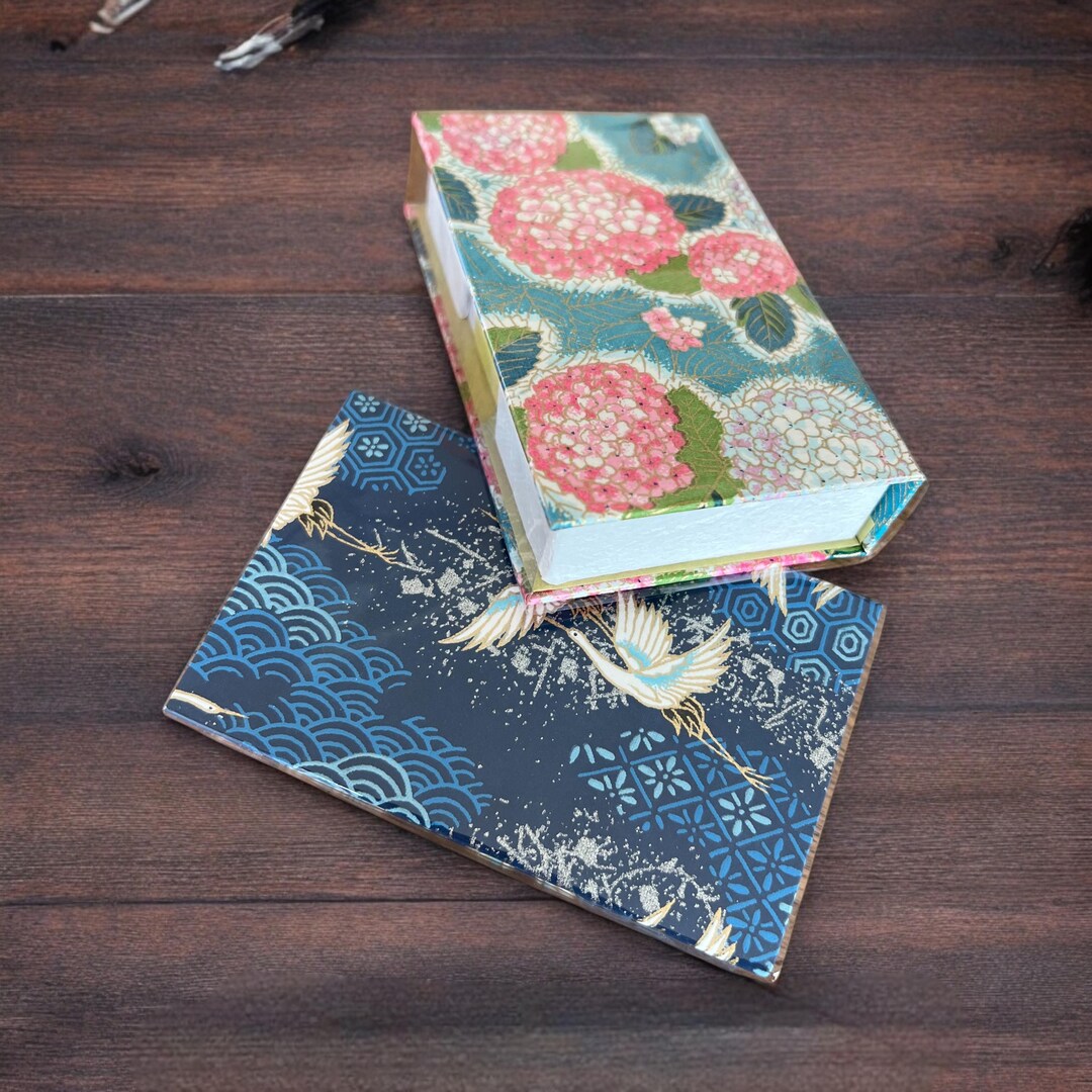 Note Box Yuzen Washi Memo Box Blue Small/100 Sheets Japanese Traditional Yuzen Washi/notepad ...