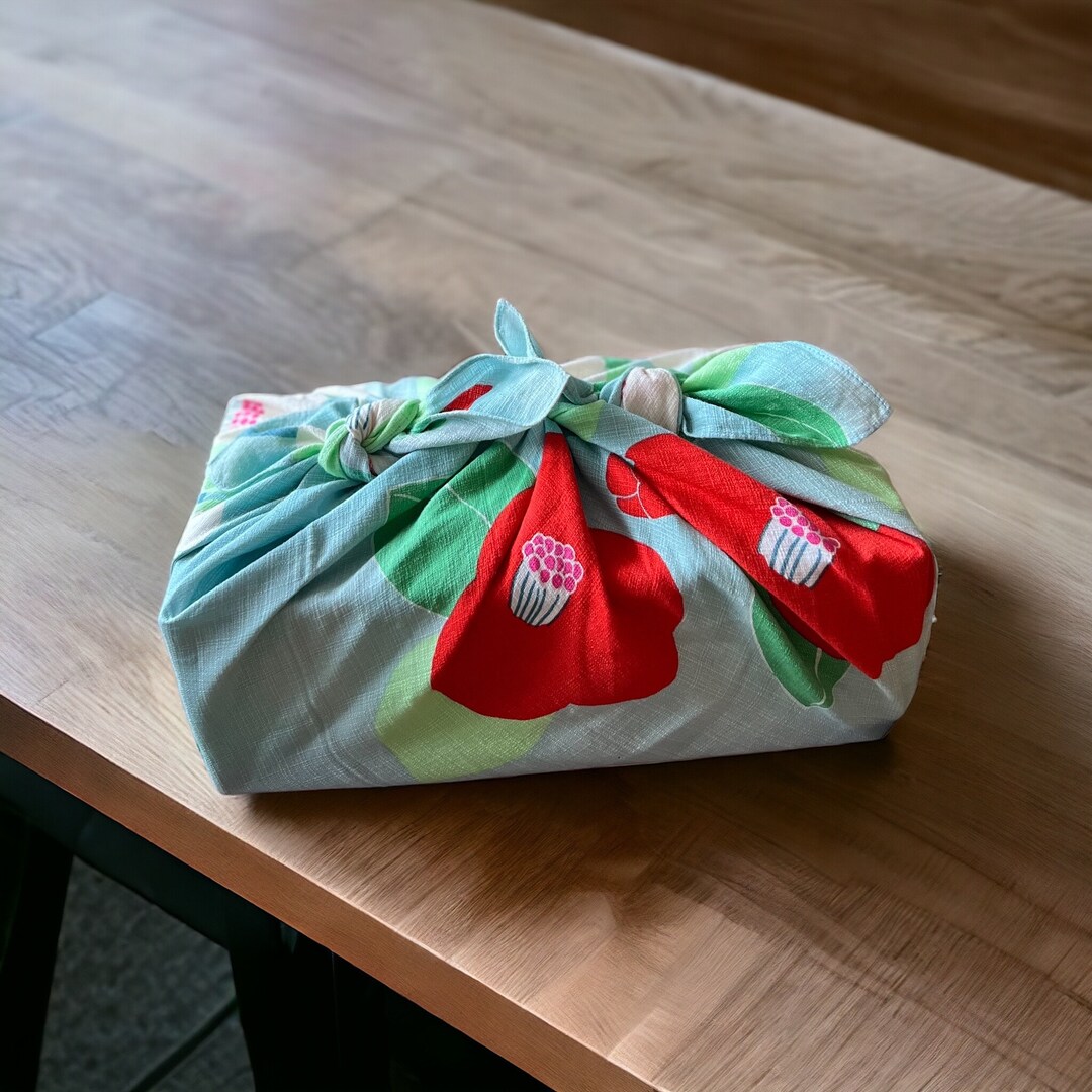 Furoshiki M 70 Organic Himemusubi Tsubaki Turquoise /gift Towel ...