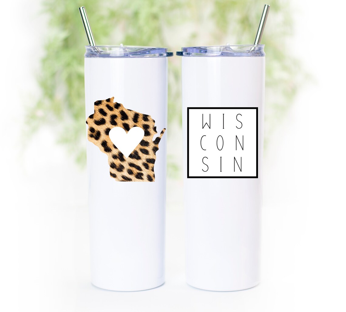 Leopard Wisconsin Tumbler 20 Oz Skinny White Tumbler With - Etsy