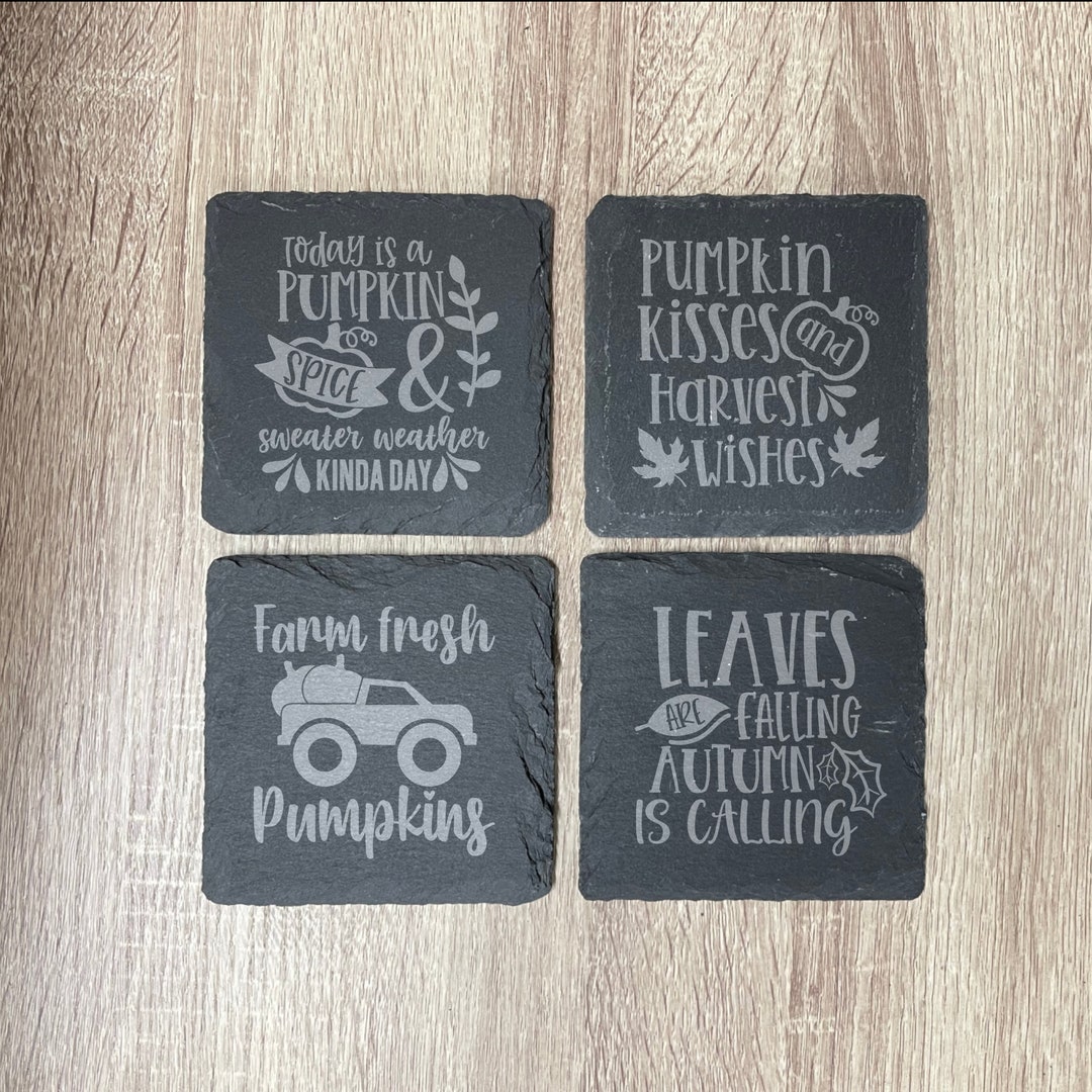 Fall Slate Coasters, Set of 4 Square, Farm Fresh Pumpkins, Wedding ...