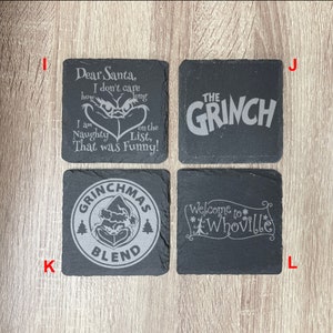 Green Face, Gri_ch Engraved Slate Coasters , Set of 4, Multiple Designs ...