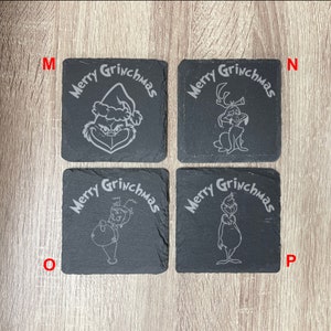 Green Face, Gri_ch Engraved Slate Coasters , Set of 4, Multiple Designs ...