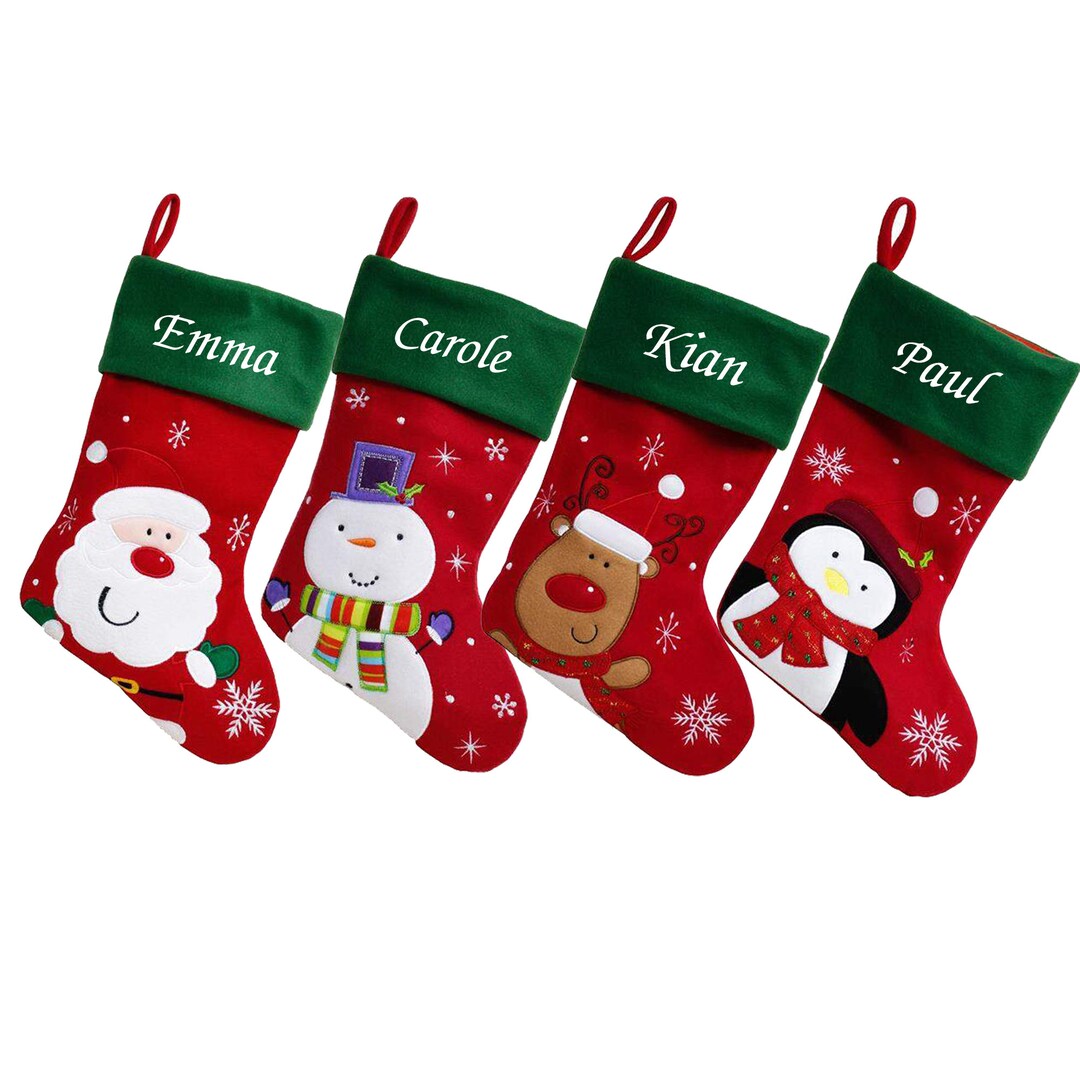 Personalised Christmas Stocking Embroidered | Santa Reindeer Snowman ...