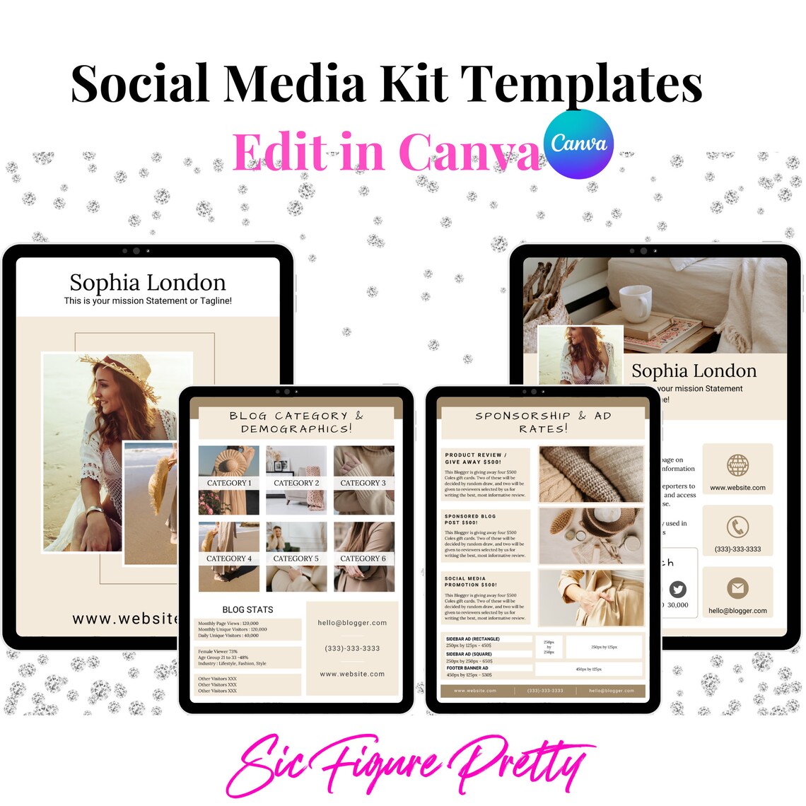 Influencer Media Kits for Social Media Brand Pitching Templates Edit in ...
