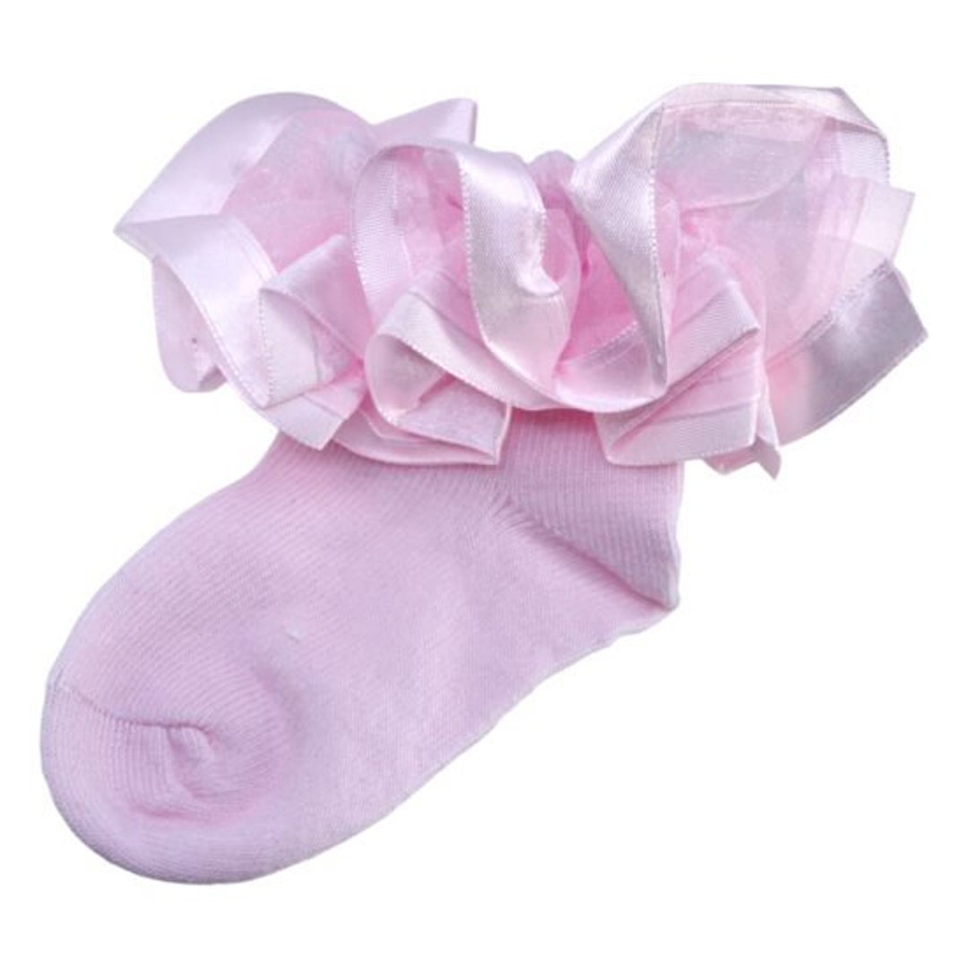 Ruffle Frilly Socks for Girls Organza Satin Pink White Age 0-1, 1-3 ...