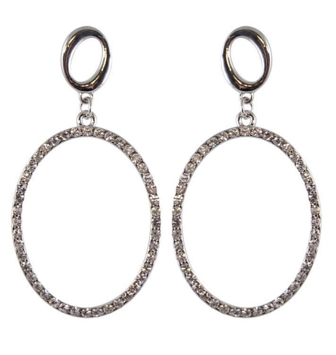 Silver Crystal Drop Hoop Earrings Pierced Drop Earrings Women Christmas ...