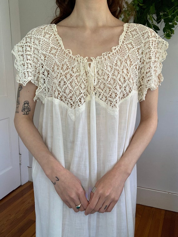 Antique 20s Edwardian Crochet Night Dress / Size L - Gem