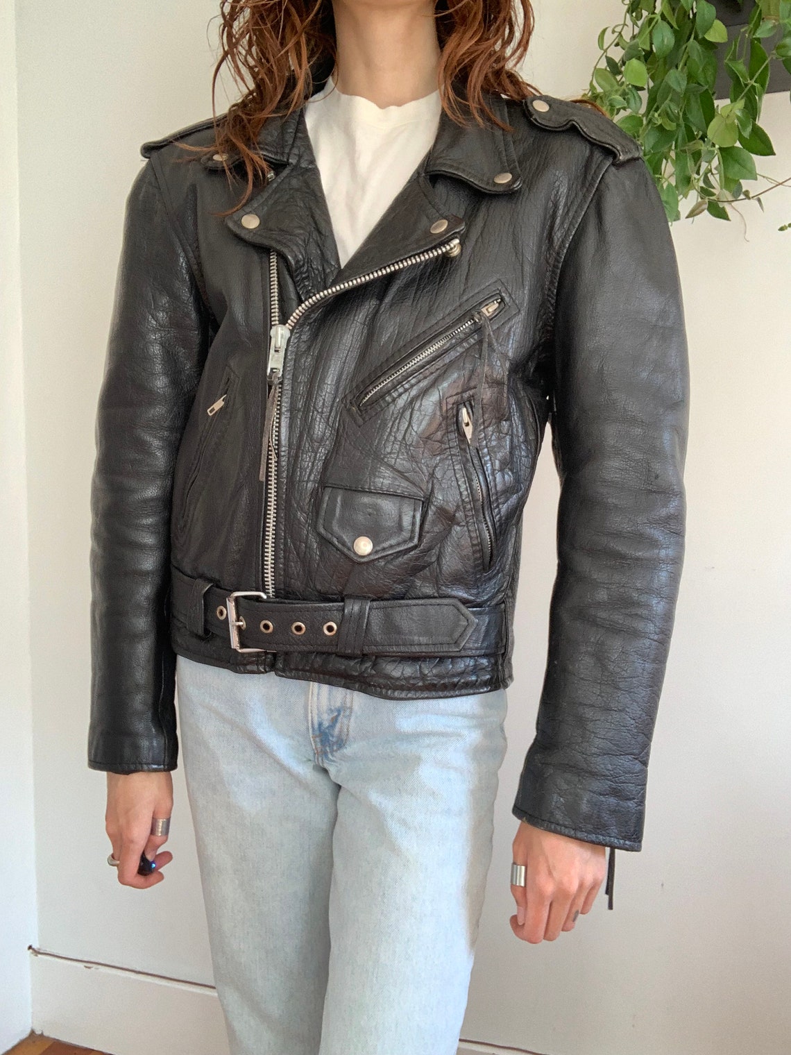 Vintage 80s Leather Motorcycle Jacket / Size XS - Etsy