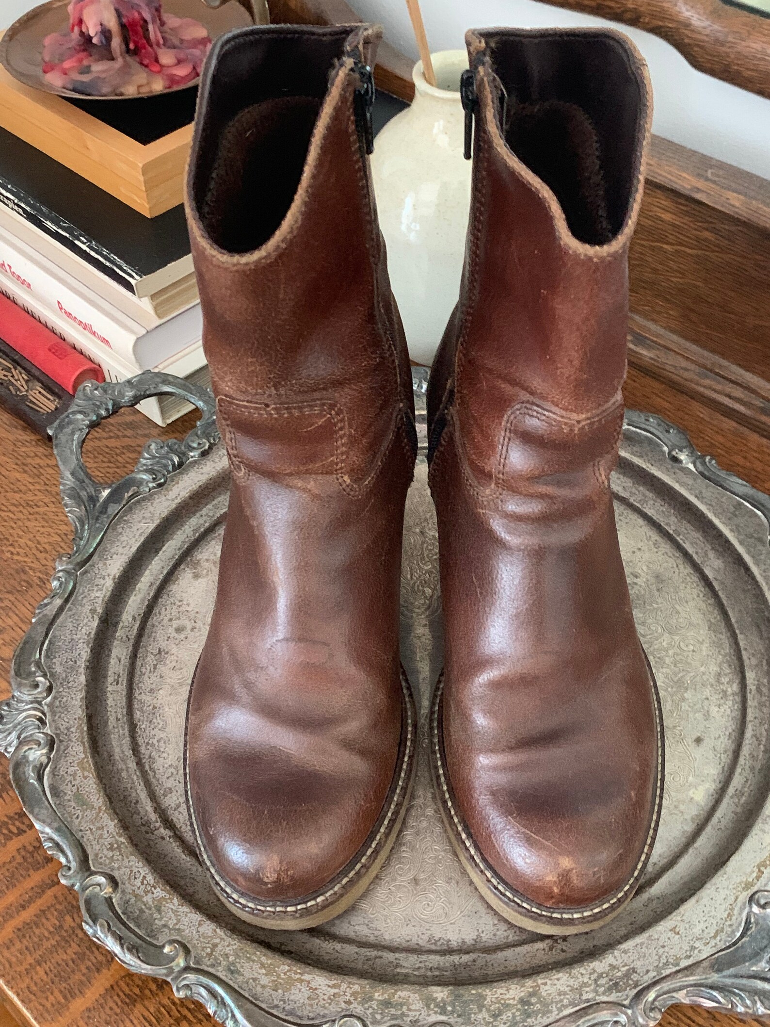 Vintage 90s Fleece Lined Brown Leather Ankle Boots / Size 7B - Etsy