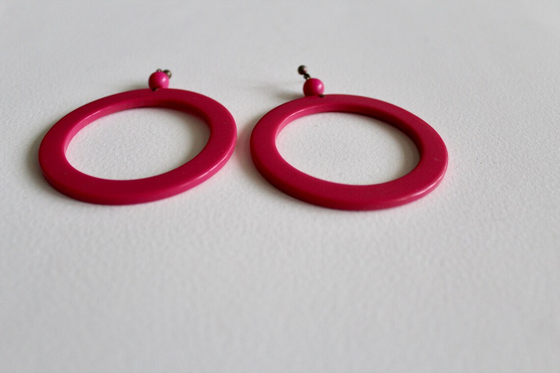 Hot Pink Circle Earrings Vintage Bright Pink Hoops Hoop - Etsy India