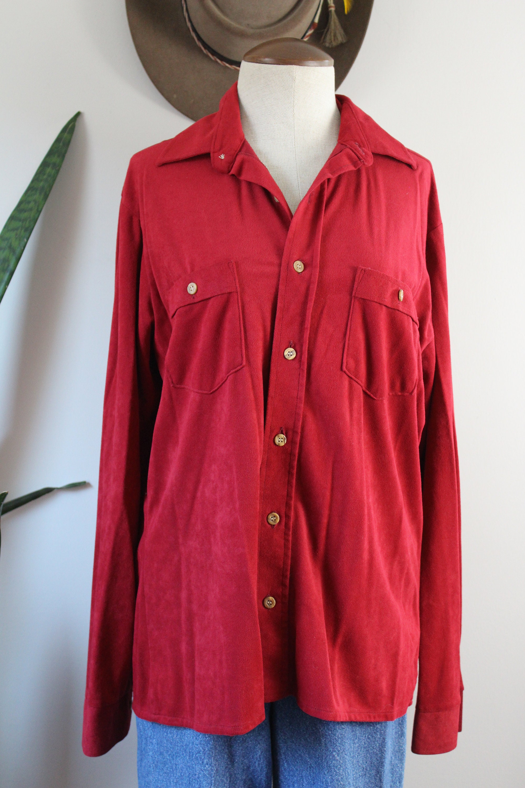 1970s Vintage Montgomery Ward Button Down Size M Red Faux | Etsy