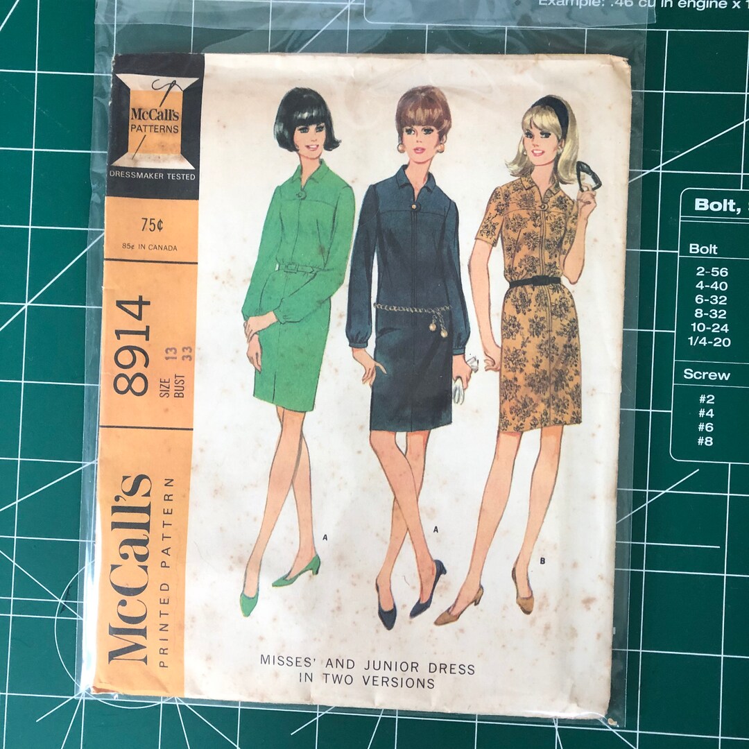 Vintage 70s Dress Pattern Size 13 Bust 33 1970s Paper Sewing Pattern ...