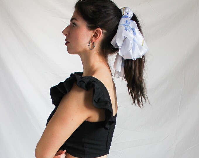 Blue Cottagecore Scarf Floral Scarf Vintage Silky Clothing - Etsy