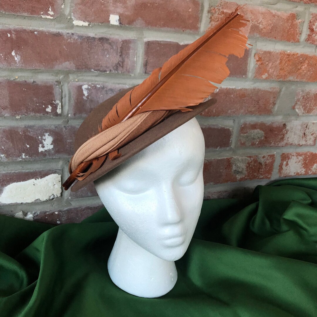 Vintage 1940s Feather Fascinator Dramatic 40s Orange Feather Wool Hat ...