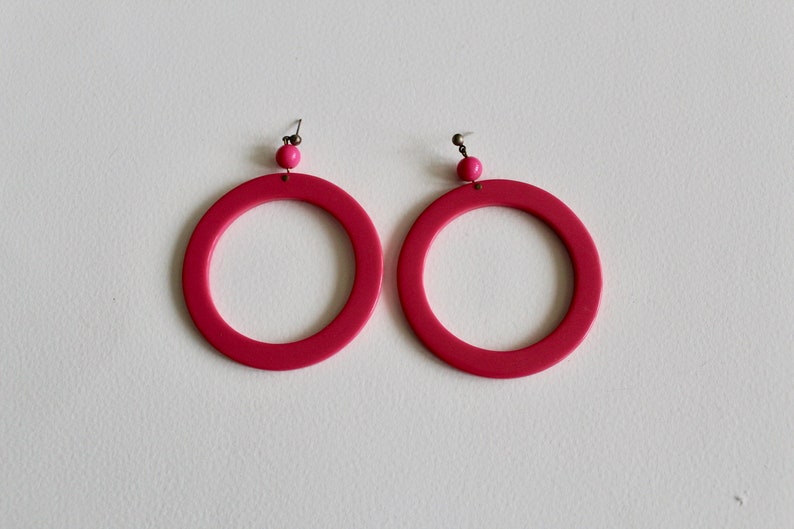 Hot Pink Circle Earrings Vintage Bright Pink Hoops Hoop - Etsy