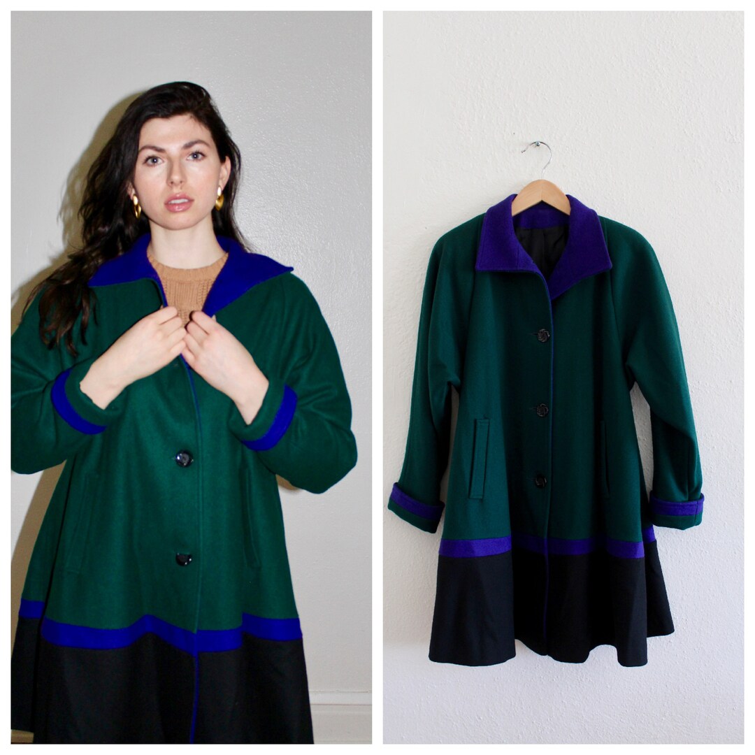 Color Block Vintage Coat Projections Ltd. Made in USA Green Coat Unique ...