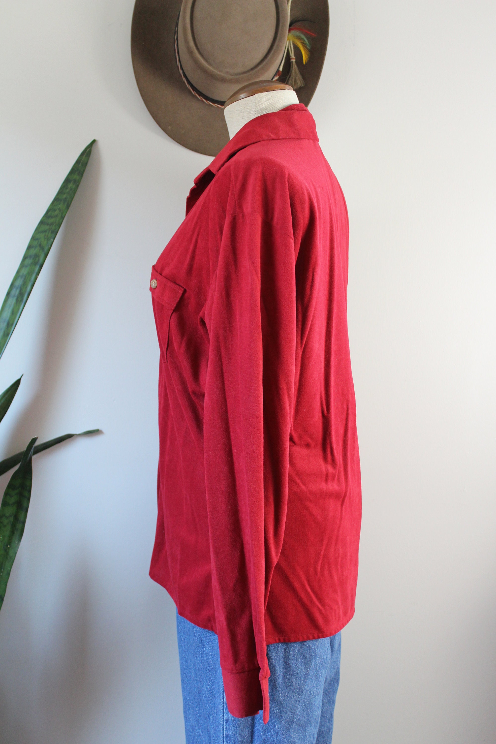 1970s Vintage Montgomery Ward Button Down Size M Red Faux | Etsy