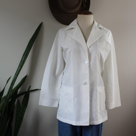 1970s White Lab Coat Shirt | Size L | Collared Button… - Gem
