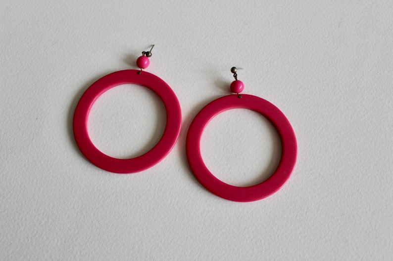 Hot Pink Circle Earrings Vintage Bright Pink Hoops Hoop - Etsy