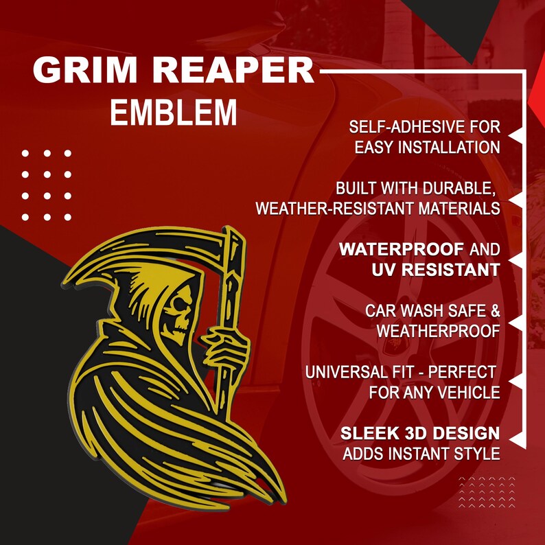 Grim Reaper Emblem, Yellow 3D Badge Decal Accessory for Truck, SUV ...