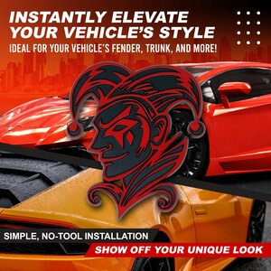Red Star Pro | Red Joker Emblem, 3D Jester Car Badge, Aggressive Auto Decal, Universal Fit ...