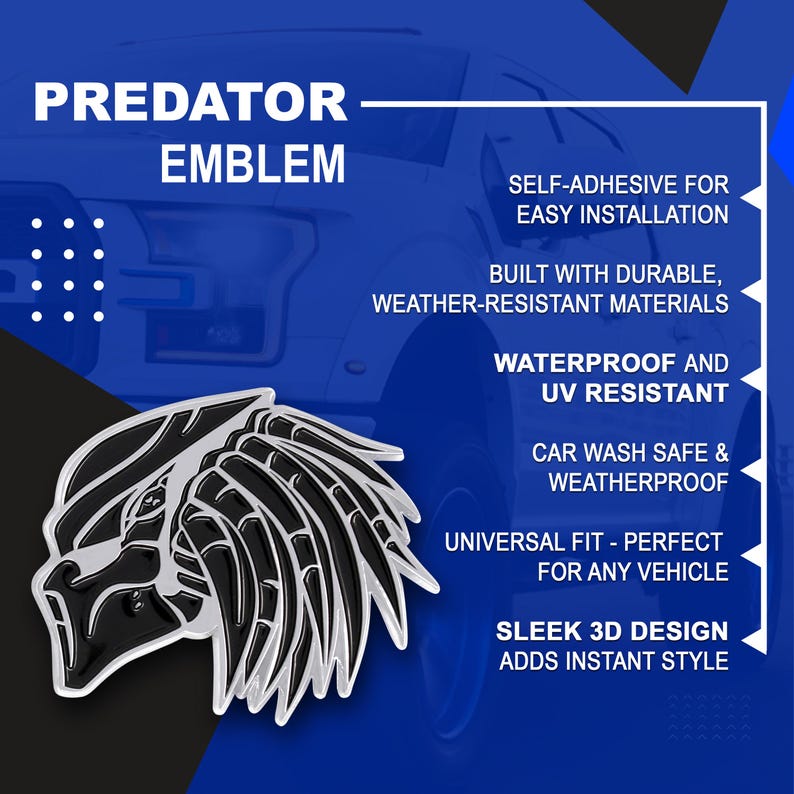 Chrome Predator Emblem: 3D Car Badge, Auto Decal (left Facing) - Etsy