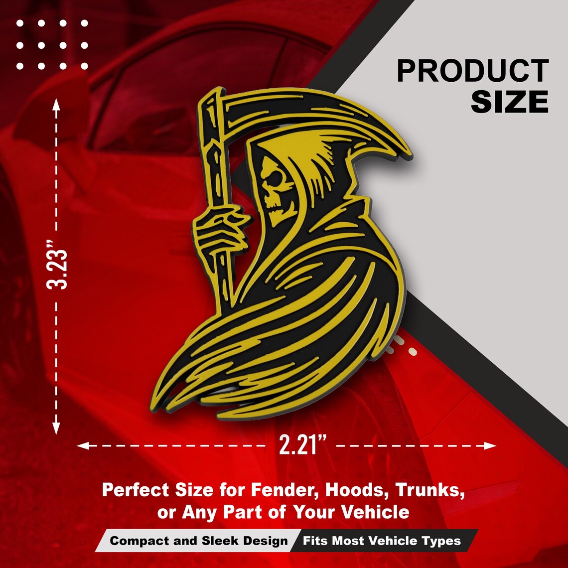 Grim Reaper Emblem, Yellow 3D Badge Decal Accessory for Truck, SUV ...