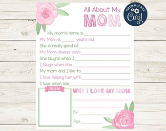 All About My Mom Mother's Day Questionnaire Instant Downloadable PDF ...