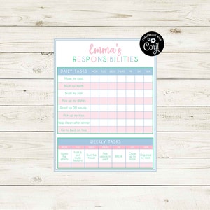 Editable Chore Chart Template Customizable and Printable PDF Daily ...