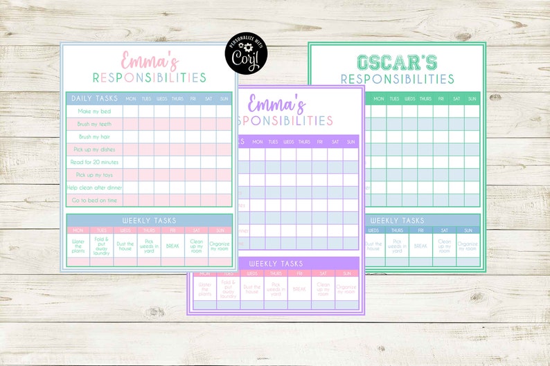 Editable Chore Chart Template Customizable and Printable PDF Daily ...