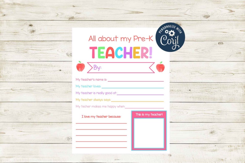 All About My Teacher Printable Template for Teacher Appreciation Week ...
