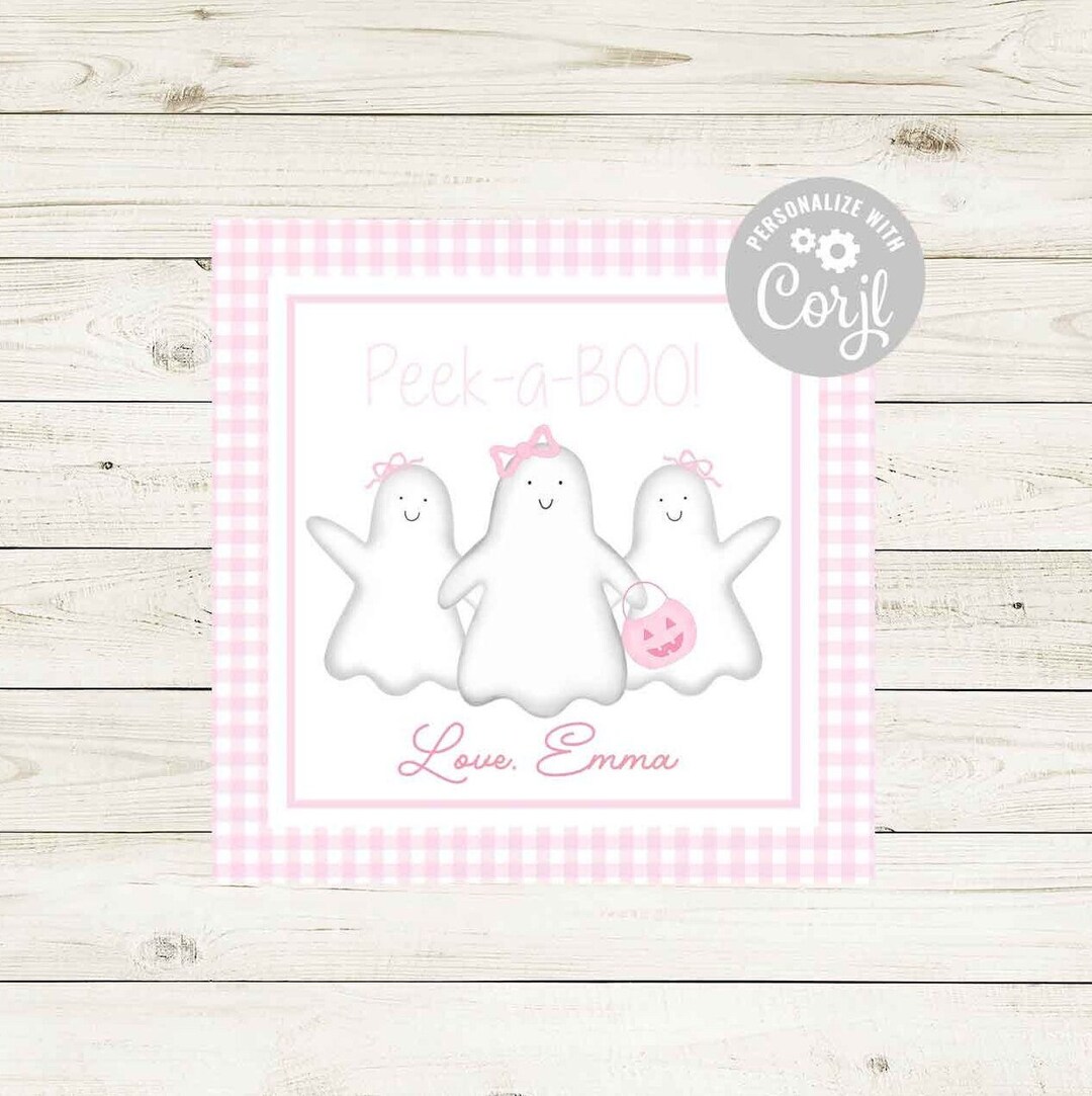 Peek-a-boo Printable / Editable Halloween Cute Pink Ghost / Gingham ...