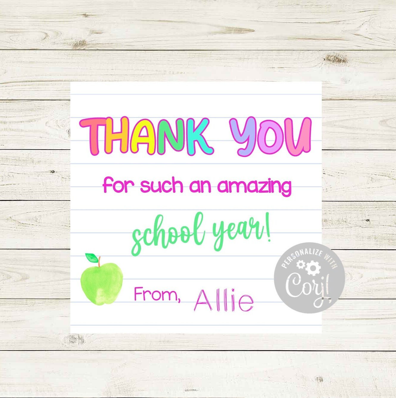 Teacher Thank You Tags Printable Teacher Appreciation Gift Tag, School ...