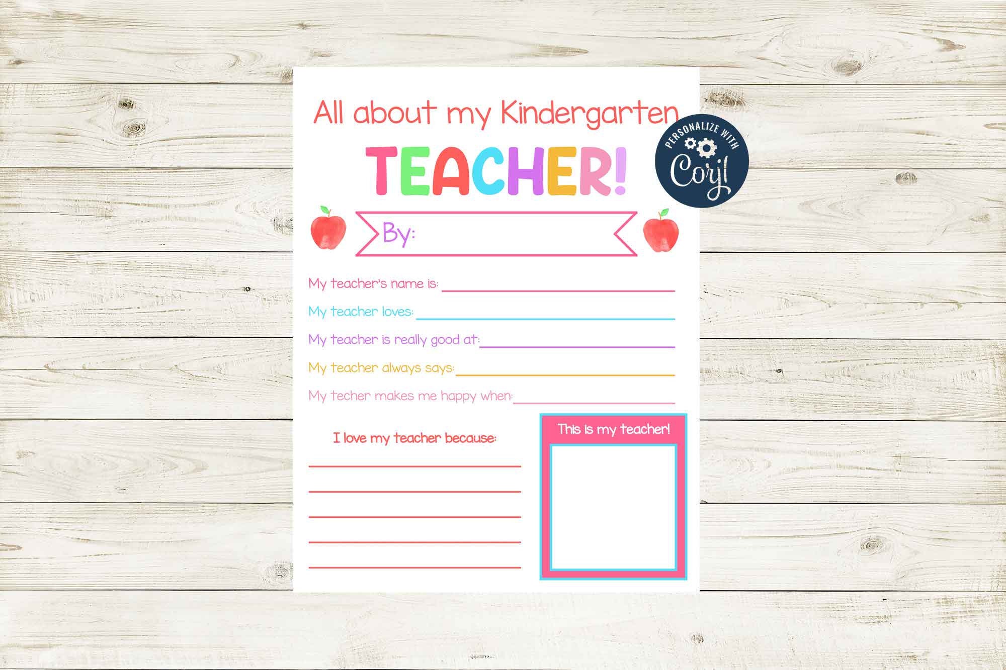 All About My Teacher Printable Template for Teacher Appreciation Week ...