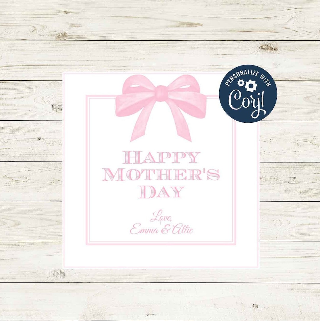 Printable Mother's Day Gift Tag Template Hand-painted Pink Bow Digital ...