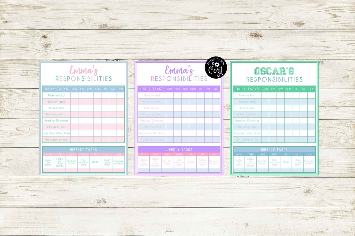 Editable Chore Chart Template Customizable and Printable PDF Daily ...