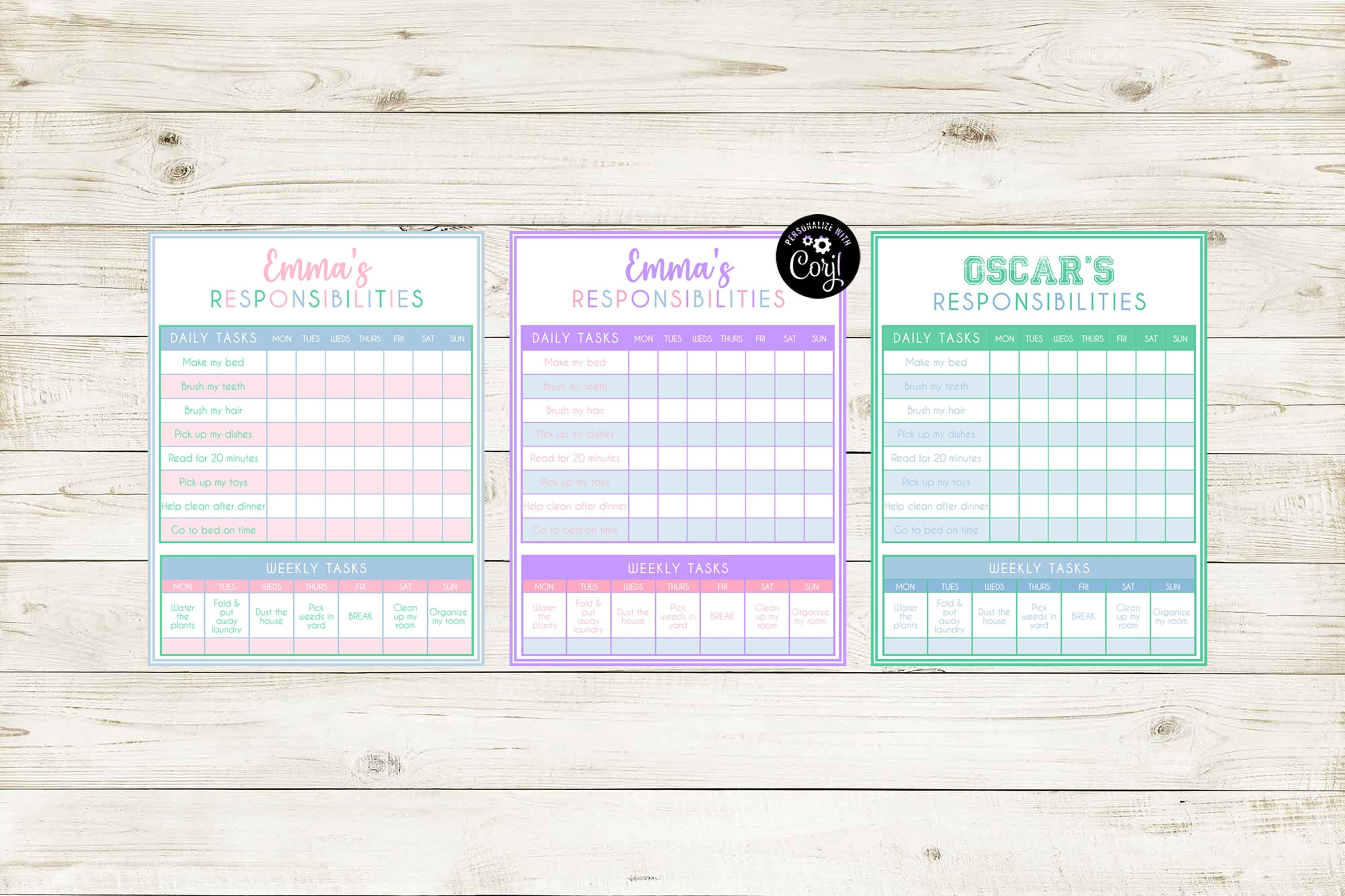 Editable Chore Chart Template Customizable and Printable PDF Daily ...