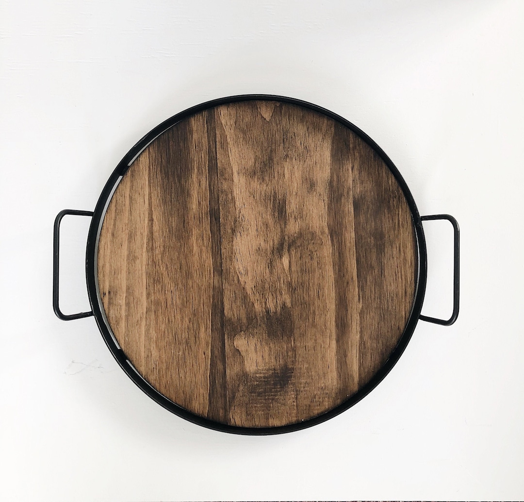 Round Tray, Wood Tray, Metal Tray, Black Metal Tray, Centerpiece Tray ...